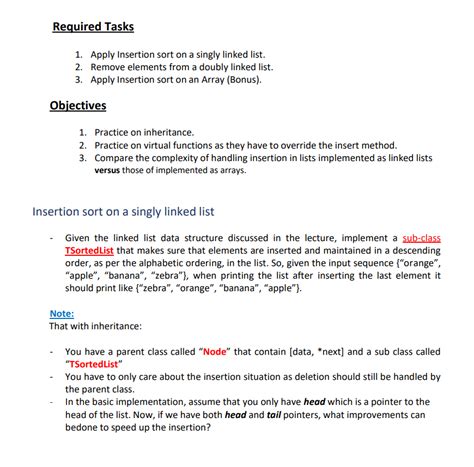 Solved Required Tasks 1 Apply Insertion Sort On A Singly