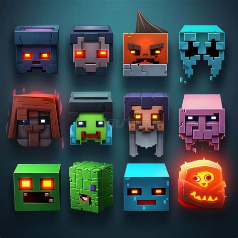 Futuristic Pixel Game Characters Set Vector Illustration Pixelated Retro Video Game Characters