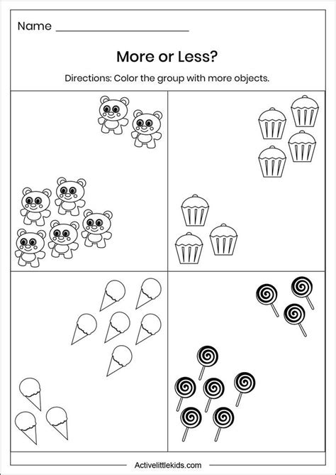 Toy Dessert More Or Less Worksheet In 2024 Free Kindergarten