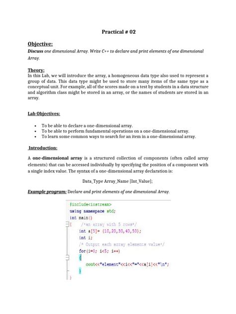 Dsa Lab 02 One Dimensional Array Pdf
