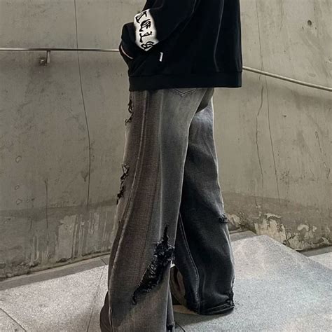 Vintage Ripped Black Washed Baggy Jeans Helloice Apparel