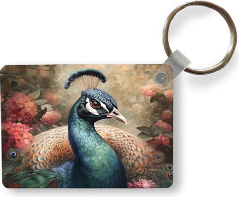 Sleutelhanger Pauw Vogel Bloemen Planten Pauwenveren