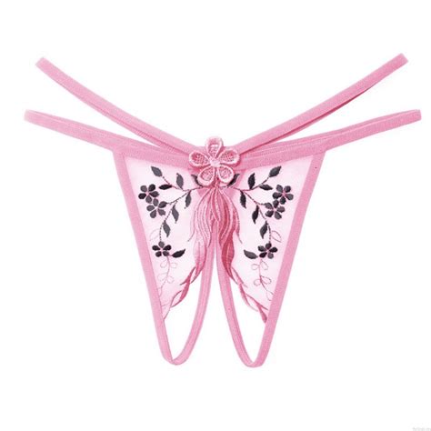 Sexy Crotchless Bordado Flor Hoja Malla Ropa Interior De Mujer