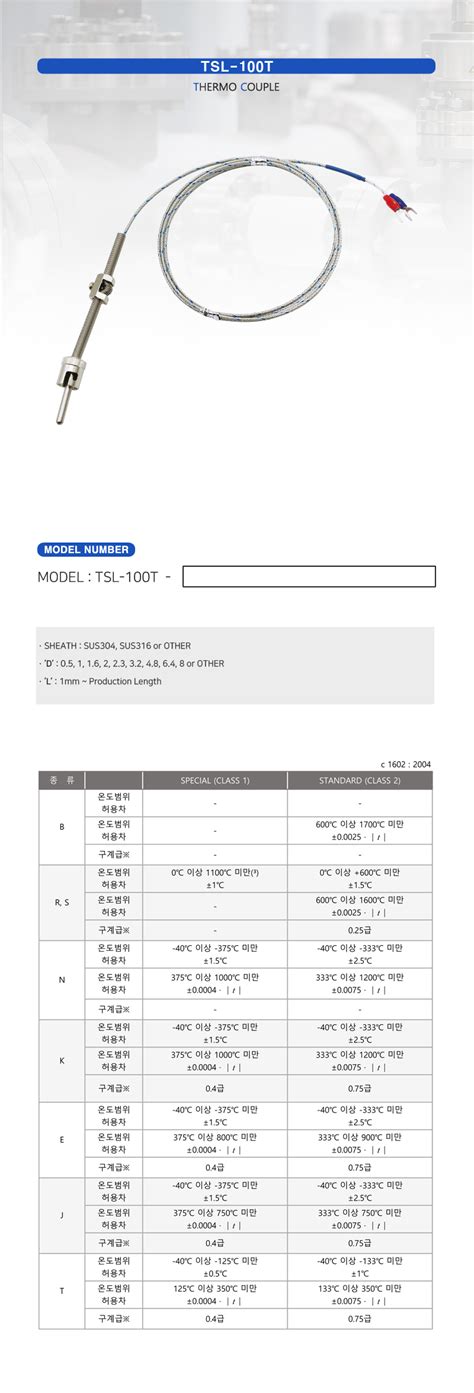 Thermo Couple Tsl 100t 열전대 센서 센서제작 탐텍씨엔에스