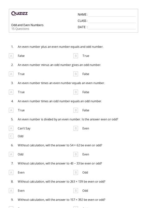 50 Odd And Even Numbers Worksheets On Quizizz Free And Printable