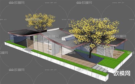 新中式坡屋顶休闲亭子廊架su模型下载 Id12048544 Sketchup模型下载 欧模网