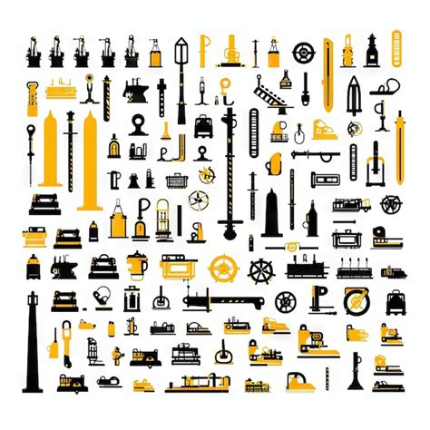 Partes Industriales Conjunto De Iconos Partes De Mecanismos Silueta