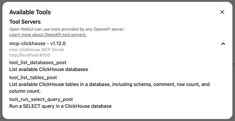 Set Up Clickhouse Mcp Server With Open Webui And Clickhouse Cloud Clickhouse Docs