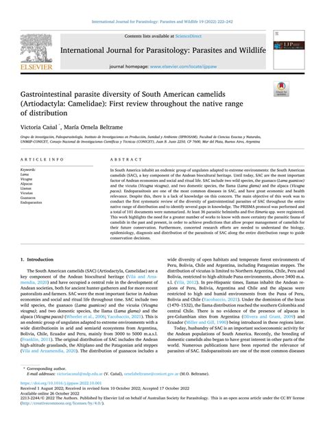 Pdf Gastrointestinal Parasite Diversity Of South American Camelids