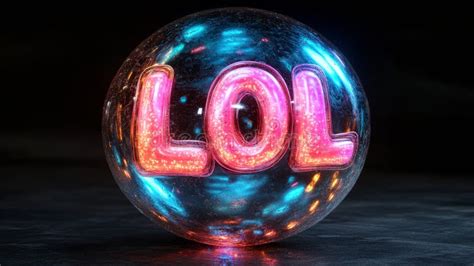 Glowing Lol Text Inside A Transparent Sphere Neon Lights And Reflections Humor Concept Stock
