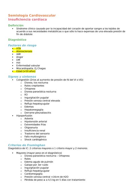 Semiología Cardiovascular Insuficiencia Cardiaca Semiología