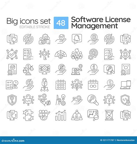 Software License Management Linear Icons Set Stock Illustration