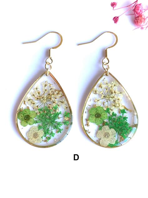 Real Dried Flower Earrings Resin Earring Real Flower Etsy