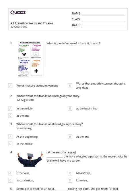 50 Transition Words Worksheets For 5th Grade On Quizizz Free Printable