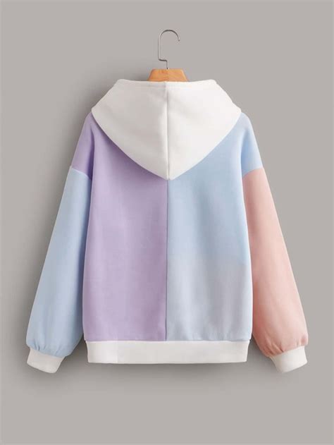 Shein Qutie Color Block Drop Shoulder Kangaroo Pocket Hoodie Shein Usa