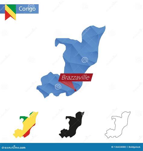 Congo Blue Low Poly Map With Capital Brazzaville Vector Illustration