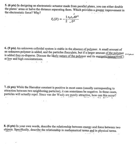Solved 5 6 Pts In Designing An Electrostatic Actuator