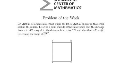 the center of math blog problem of the week 1 2 18 unit square [geometry]