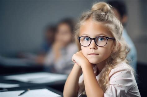 Premium Ai Image Shot Of A Cute Young Girl Sitting At Her Desk In Class