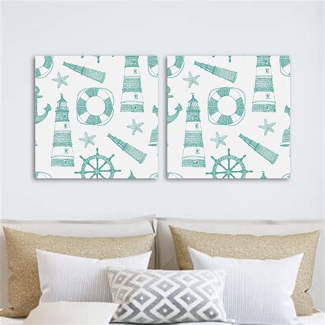 Ownta Sea Blue Lighthouse Anchor Starfish Pattern Pc Canvas Wall Art Paintings For Living Room