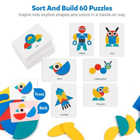 Wooden Pattern Blocks Shape Puzzle Set Coogam