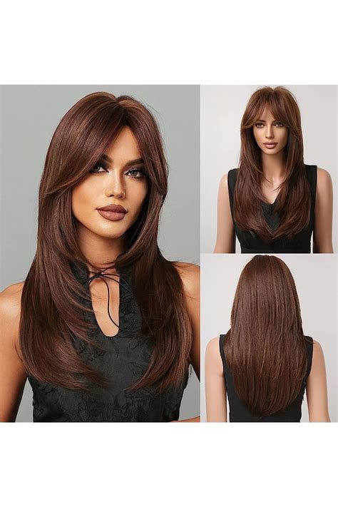 Haircube Brown Wigs With Bangschocolate Dark Brown Wig Long Layered