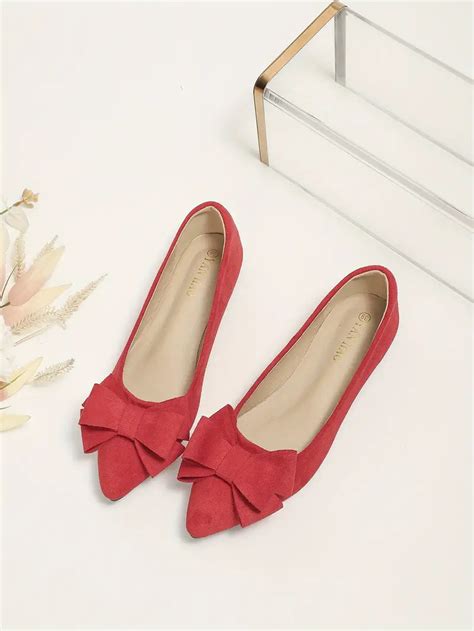 Womens Bowknot Ballet Flats Solid Color Pointed Toe Slip Temu Australia