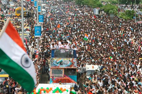 Indias World Twenty20 Winning Team During An Open Top Bus Parade