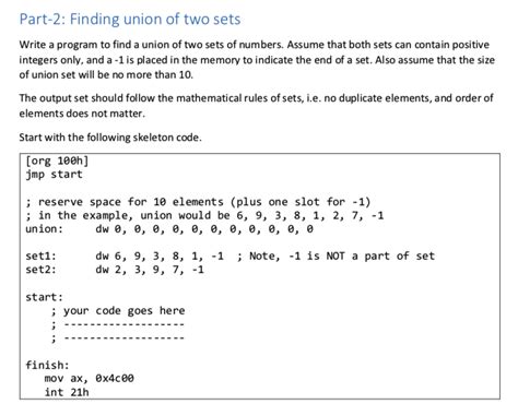 Solved Part Finding Union Of Two Sets Write A Program To Chegg