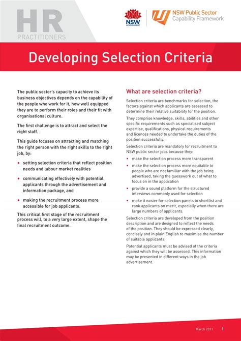 Developing Selection Criteria Nsw Public Sector Capability