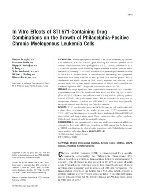 Pdf In Vitro Effects Of Sti 571 Containing Drug Combinations On The