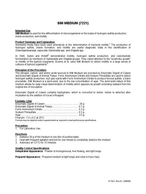 Sim Medium Protocol Pdf Growth Medium Chemistry