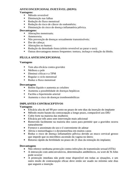 Vantagens E Desvantagens Do Anticoncepcional Injetável Pdf
