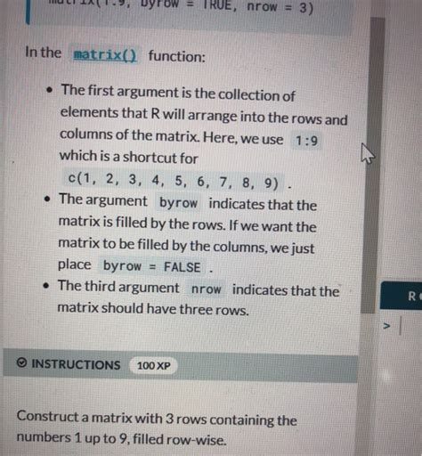 Solved In The Matrix Function The First Argument Is The Chegg Com