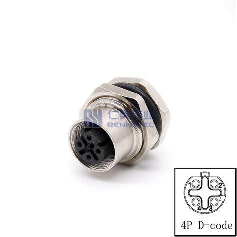 D Code M12 Bulkhead Connector Panel Back Mount