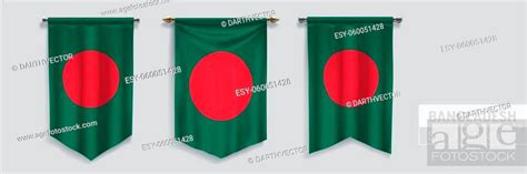 Set Of Bangladesh Waving Pennants On Isolated Background Vector
