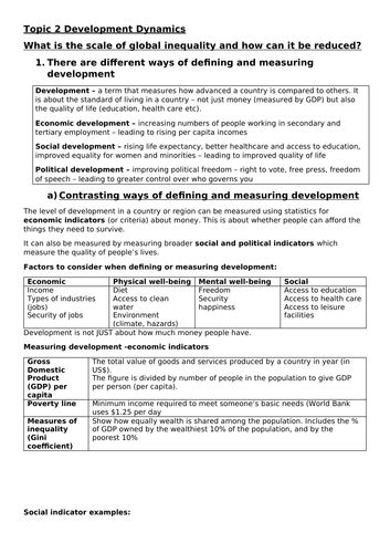 Edexcel B Gcse 9 1 Geography Topic 2 Development Dynamics Independent