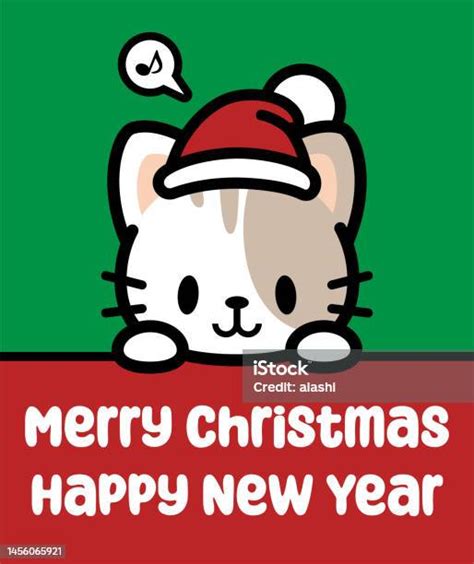 산타 모자를 쓴 귀여운 고양이가 표지판을 들고 메리 크리스마스와 새해 복 많이 받으세요 Cat Show에 대한 스톡 벡터 아트 및 기타 이미지 Cat Show 고양이