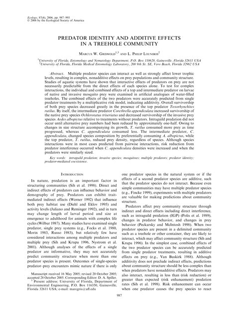 Predator Identity And Additive Effects In A Treehole Community Publications Integration And