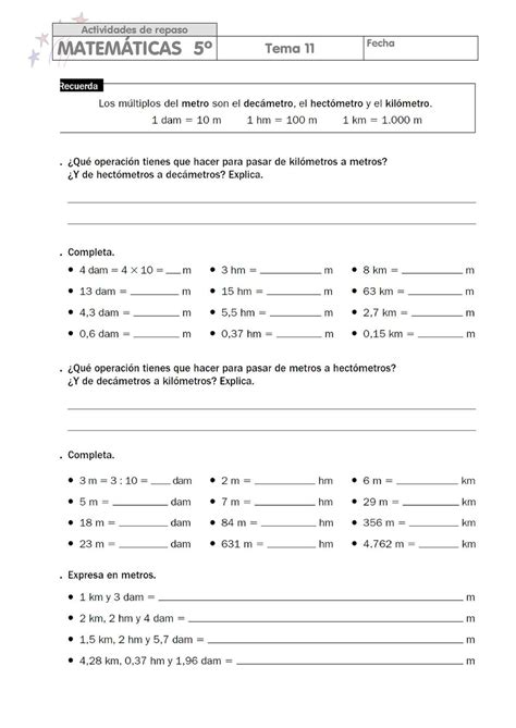 5º Primaria Actividades de repaso Tema 11 Primarias Actividades