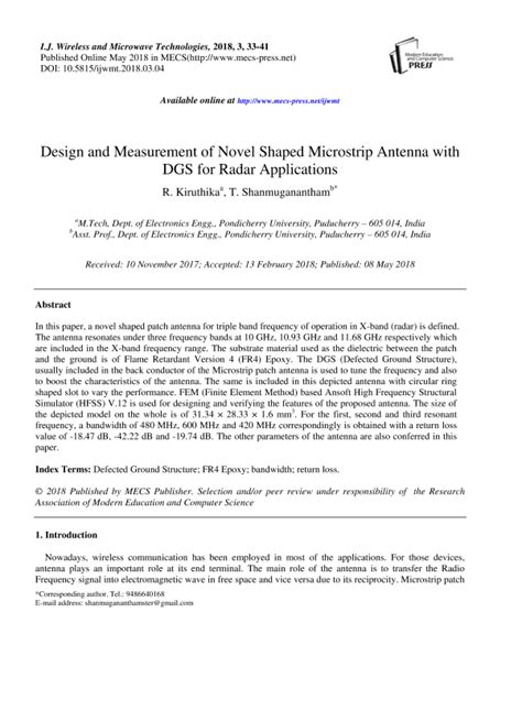 Design And Measurement Of Novel Shaped Microstrip Antenna With Dgs For