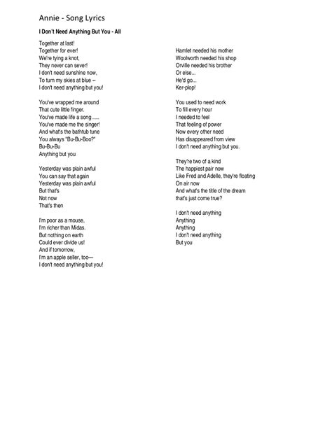 Annie Song Lyrics Exercises Music Docsity