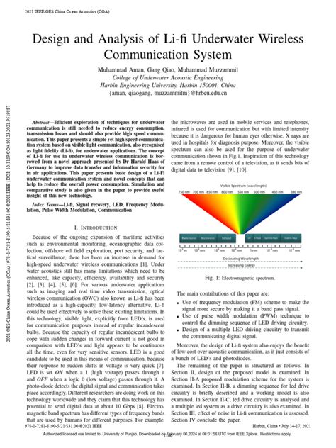 Design And Analysis Of Li Fi Underwater Wireless Communication System