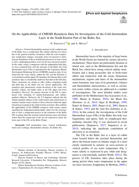 On The Applicability Of Cmems Reanalysis Data For Investigation Of The Cold Intermediate Layer