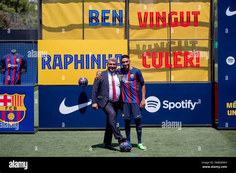 Fc Barcelona President Joan Laporta Left And Brazilian Forward