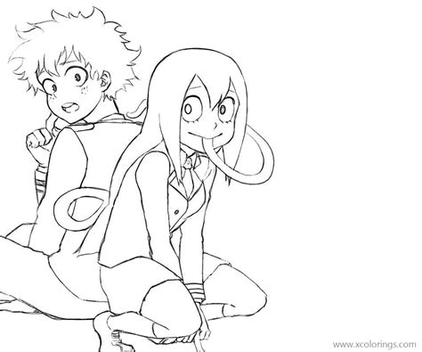 Boku No Hero Academia Coloring Pages Tsuyu Asui And Izuku Midoriya