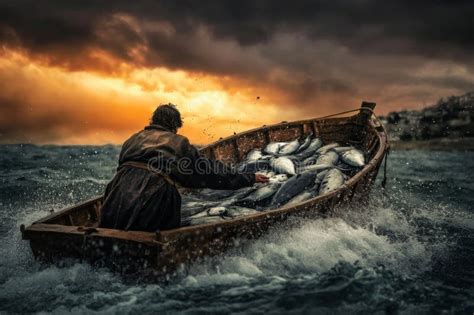 Peter S Boat Overflowing With Fish Bible Story Generative Ai Stock