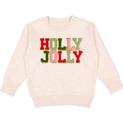 Holly Jolly Patch Christmas Sweatshirt Natural Sweet Wink Tops
