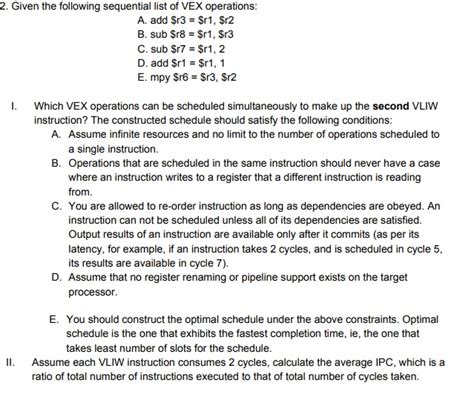 2 given the following sequential list of vex