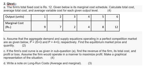 Solved Qtext A The Firm S Total Fixed Cost Is Rs Chegg Com